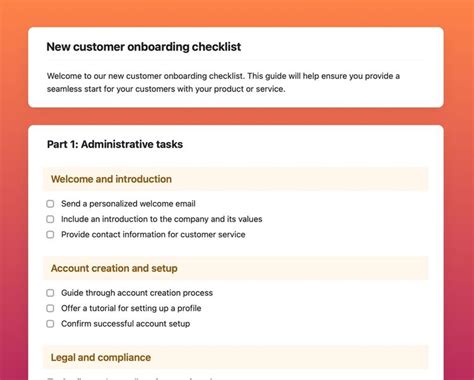 New Customer Onboarding Checklist Free Craft Template