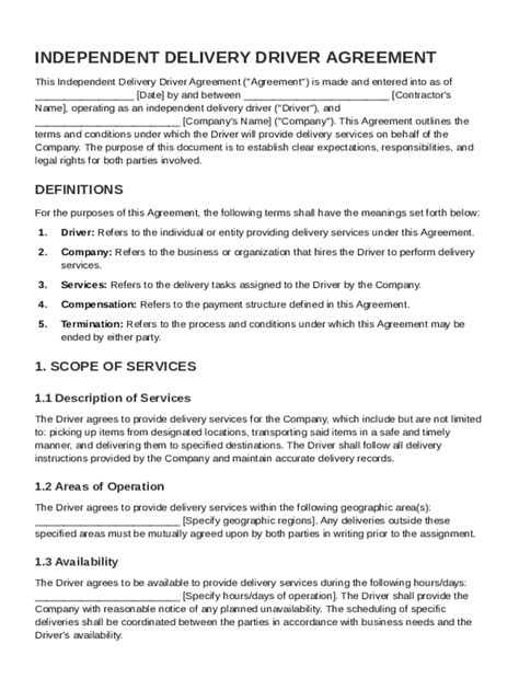 Independent Delivery Driver Contract Template Fill Out And Sign Online