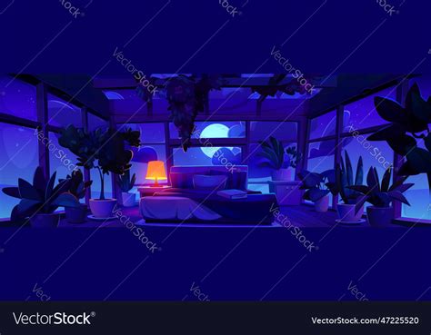 Night Empty Glass Bedroom Interior With Window Vector Image