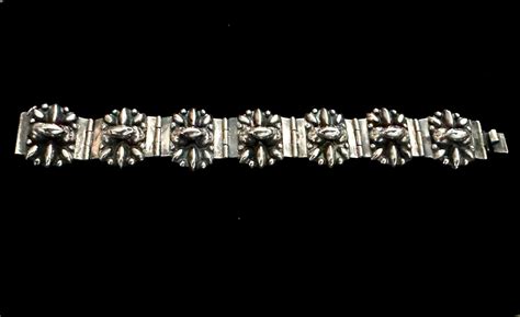 Antique Taxco Mexico Sterling Silver Panel Bracelet Modernist Deco Art