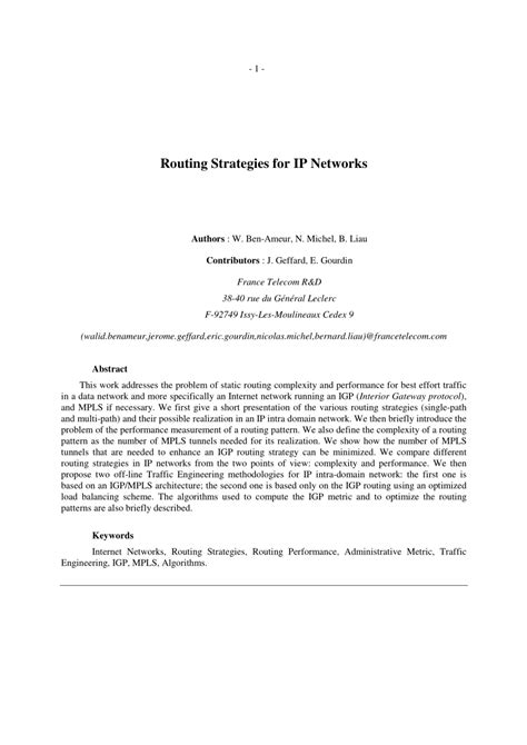 Pdf Routing Strategies For Ip Networks
