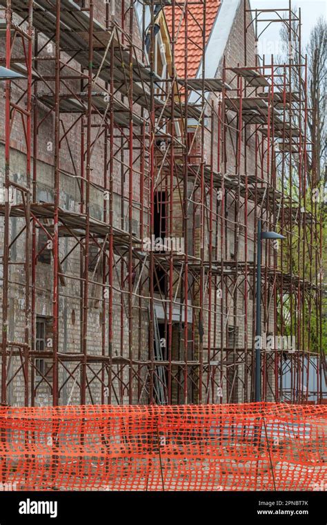 Scaffolding Structure On Construction Site Renovation Of An Old