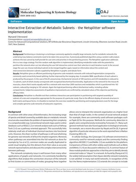 Pdf Interactive Extraction Of Metabolic Subnets The · Commonly Used For Network Analysis