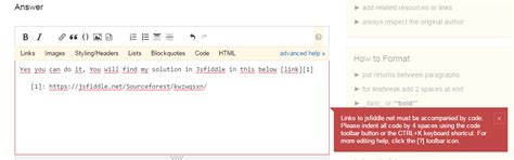 I Can T Insert A JsFiddle Link In My Answer Meta Stack Overflow