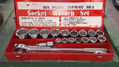 Sae 3 4 Inch Drive Socket Wrench Set In Red Steel Case Metzger