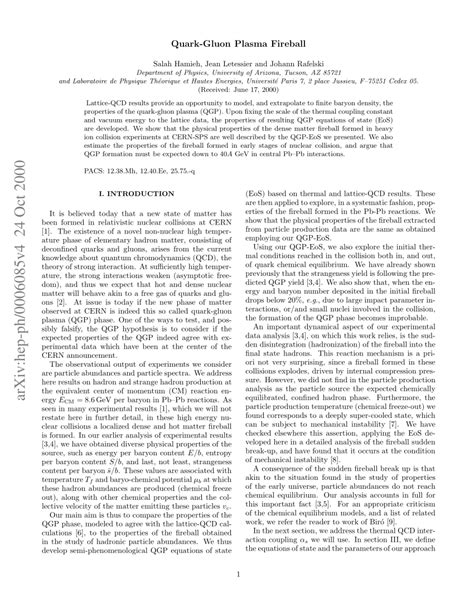 Pdf Quark Gluon Plasma Fireball