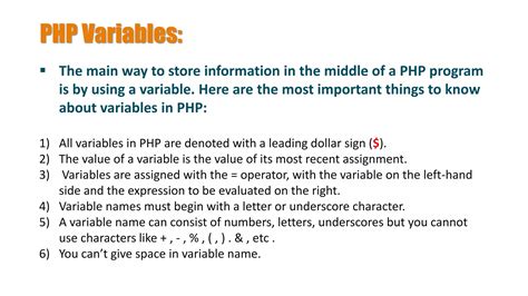 Introduction To Php Variables And Data Types Pptx Programming Languages Computing