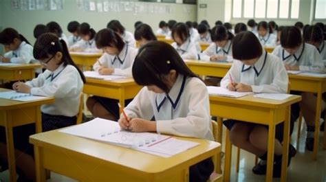 學校教室裡的許多亞洲女孩正在寫論文 學校教室 背景 教室 背景 女學生 背景圖片素材，學校教室 教室 女學生高清背景桌布圖案免費下載 Lovepik