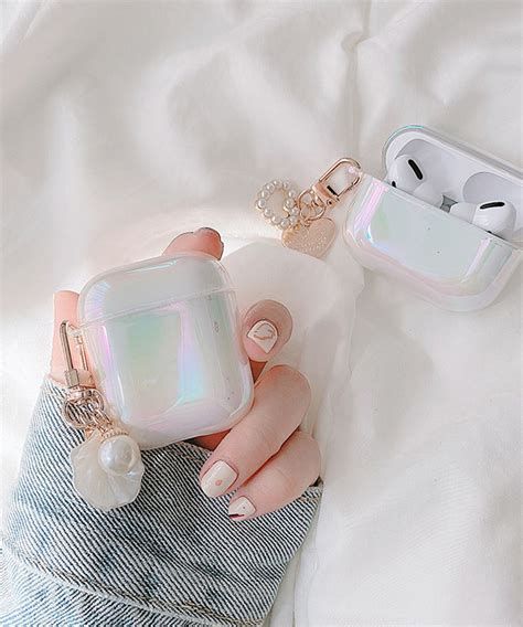 키링세트 홀로그램 진주 키링 에어팟케이스 조개 하트 에어팟 실리콘 커플 우정 선물 생일 심플 애플 이어폰 케이스 에어팟케이스 1세대 2세대 프로 3세대