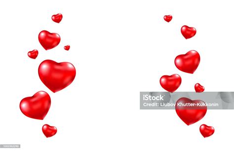 빨간 풍선 심장 프레임입니다 밝은 헬륨 풍선입니다 발렌타인 데이 카드 하트 모양의 에어 볼롱 낭만적 인 국경 벡터 일러스트레이션 3차원 형태에 대한 스톡 벡터 아트 및 기타