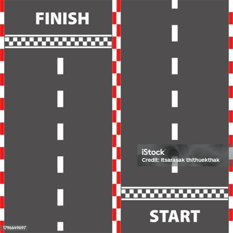 출발선과 결승선이 있는 레이스 트랙 자동차 또는 카트 도로 경주 배경입니다 평면도 0명에 대한 스톡 벡터 아트 및 기타 이미지