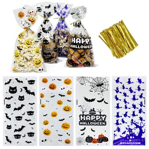 Wrapables Halloween Cellophane Treat Bags With Twist Ties For Candy