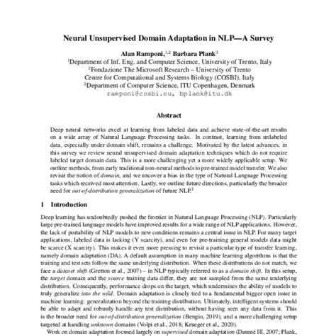 Neural Unsupervised Domain Adaptation In Nlp—a Survey Acl Anthology