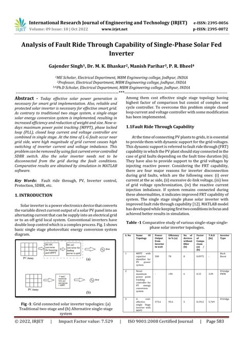 Pdf Analysis Of Fault Ride Through Capability Of Single Phase Solar