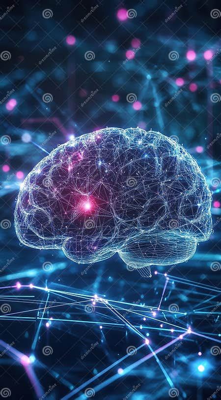 Digital Brain With Glowing Neural Networks And Lines Connecting In A