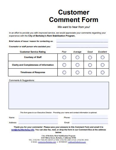 Free 33 Comment Form Samples In Pdf Ms Word