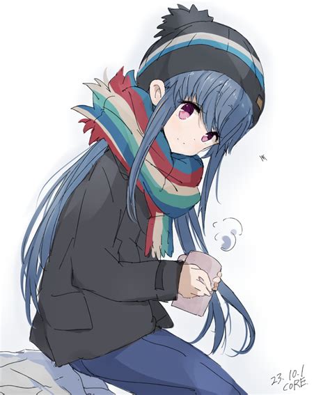 Safebooru 1girl Artist Name Beanie Black Headwear Blue Hair Blue