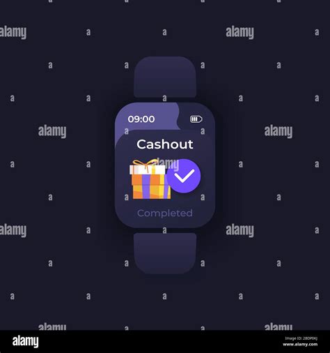 Cashout Completed Smartwatch Interface Vector Template Mobile App Notification Night Mode