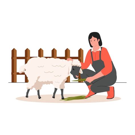Premium Vector Female With Sheep Vector Illustration