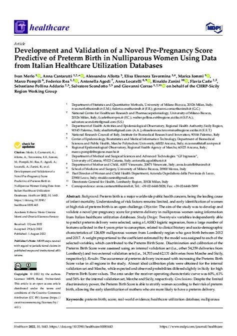 Pdf Development And Validation Of A Novel Pre Pregnancy Score