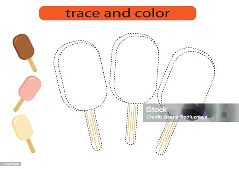달콤한 아이스크림을 추적하고 색칠하십시오 아이들을 위한 손글씨 연습 미취학 아동을 위한 추적 및 색칠 0명에 대한 스톡 벡터