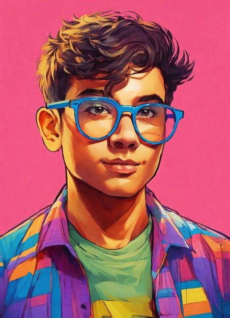 Engineer Nerd With Big Glasses And Colorful Tshirt Premium Ai