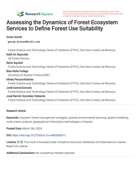 PDF Assessing The Dynamics Of Forest Ecosystem Services To Define Forest Use Suitability