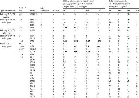 Characteristics Of Denv Specific Fl Binding Human Mabs Download Table