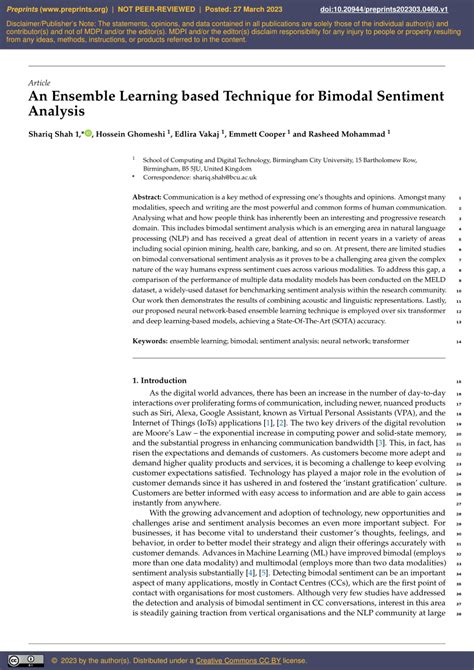 PDF An Ensemble Learning Based Technique For Bimodal Sentiment Analysis
