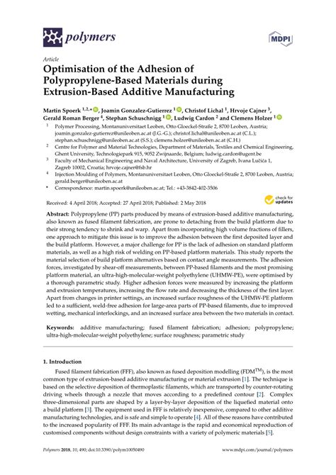 Pdf Optimisation Of The Adhesion Of Polypropylene Based Materials During Extrusion Based