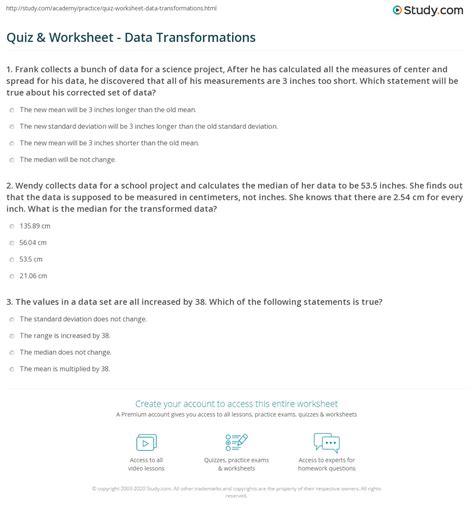 Quiz Worksheet Data Transformations Study