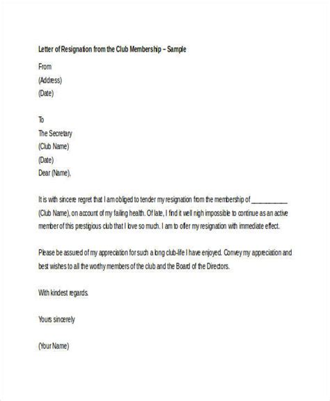 Free 9 Membership Resignation Letter Samples And Templates In Pdf Ms