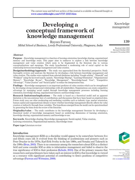 Developing Km Conceptual Framework Pdf Knowledge Management Knowledge