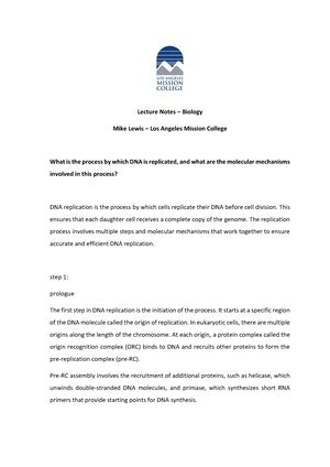 Lecture Notes RNA Biology Summaries Biology Mike Lewis Los Angeles Mission College Explain