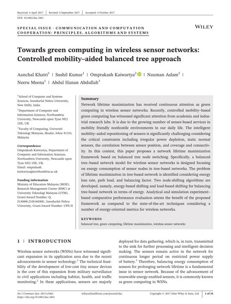 Pdf Towards Green Computing In Wireless Sensor Networks Controlled Mobility Aided Balanced