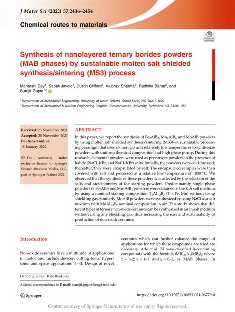 Synthesis Of Nanolayered Ternary Borides Powders Mab Phases By