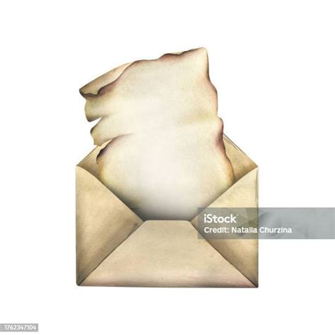 골동품 종이로 종이 봉투를 만드십시오 손으로 그린 수채화 그림입니다 흰색 배경에 고립된 구성 0명에 대한 스톡 벡터 아트 및