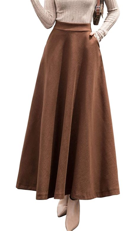 Chouyatou Womens Fall Winter A Line Swing Pleated Long Maxi Wool