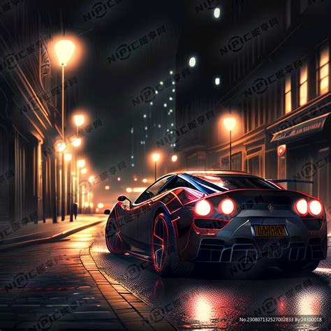 Ai创作图蜘蛛侠 法拉利 黑夜街道 昵图网
