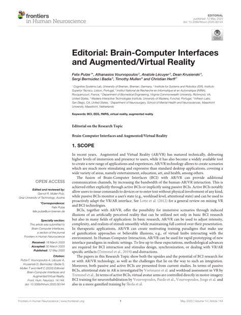 pdf editorial brain computer interfaces and augmented virtual reality
