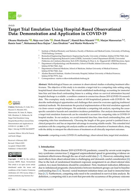 Pdf Target Trial Emulation Using Hospital Based Observational Data Demonstration And