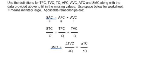 Solved Use The Definitions For TFC TVC TC AFC SolutionInn