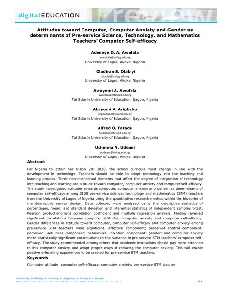 (PDF) Attitudes toward Computer, Computer Anxiety and Gender as ...