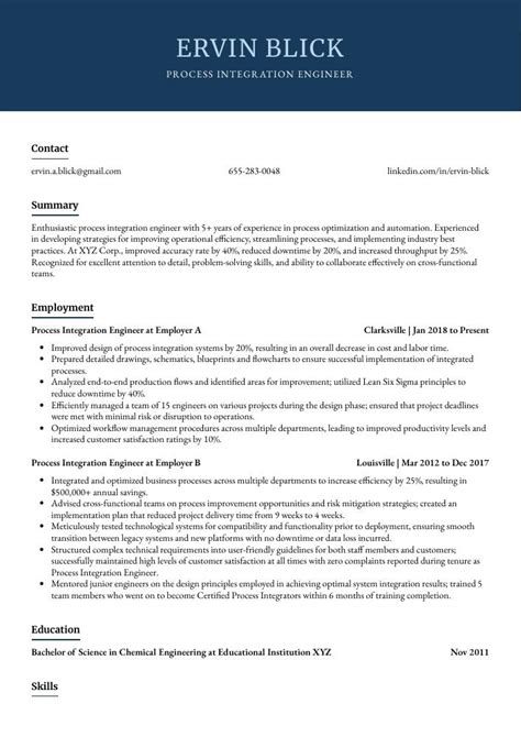 Process Integration Engineer Resume Cv Example And Writing Guide