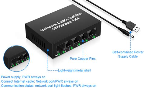 1000mbps Network Splitter Adapter Gigabit 1 To 4 Out Ethernet Cable High Speed Lan Internet