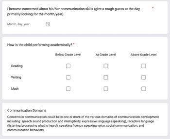 Speech Language Communication Checklist Screening Referral Form