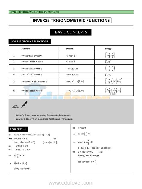 chapter 2 inverse trigonometric functions revision notes pdf