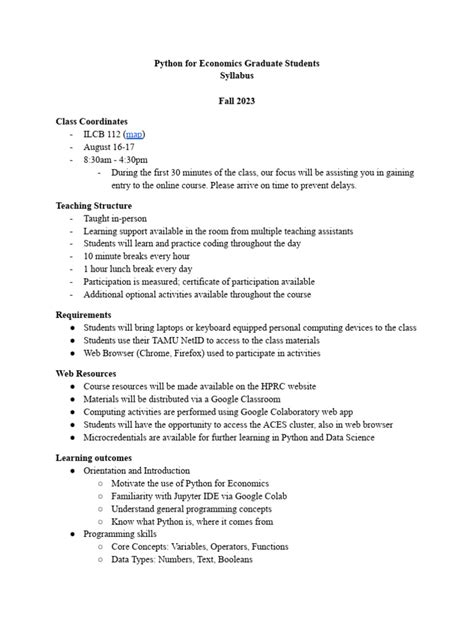 Python Fall2023 Syllabus Pdf Python Programming Language