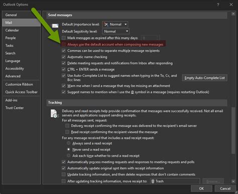 how to set unique default from addresses for each email account in outlook