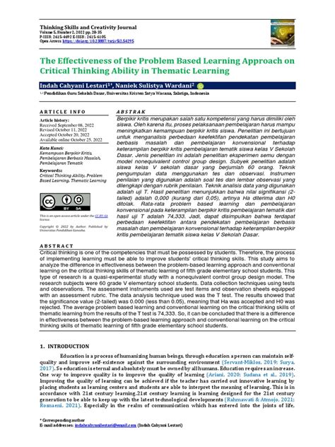 The Effectiveness Of The Problem Based Learning Approach On Critical Thinking Ability In